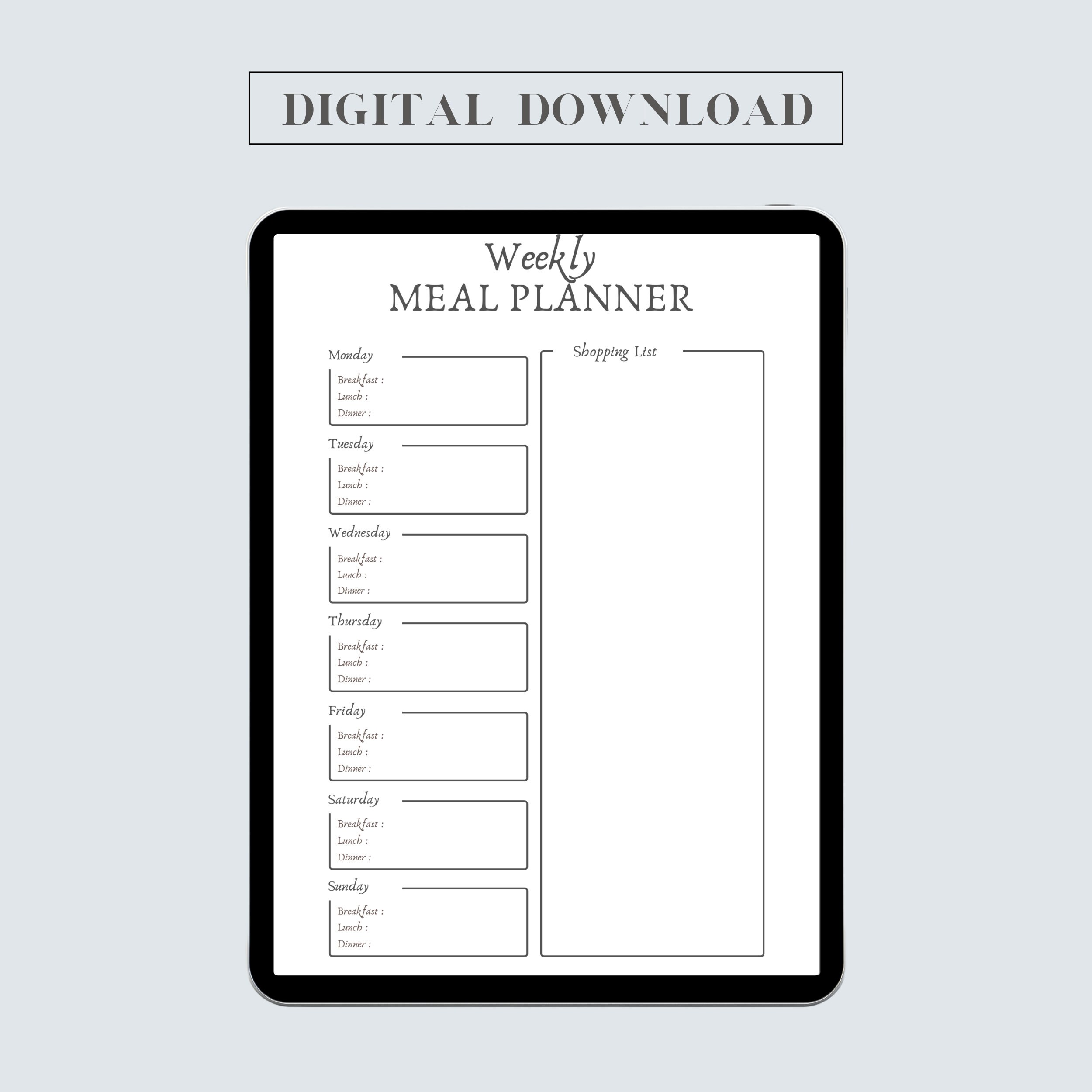 Weekly Meal Planner | 7 Day Menu Planner, Food Planner, Meal Prep ...