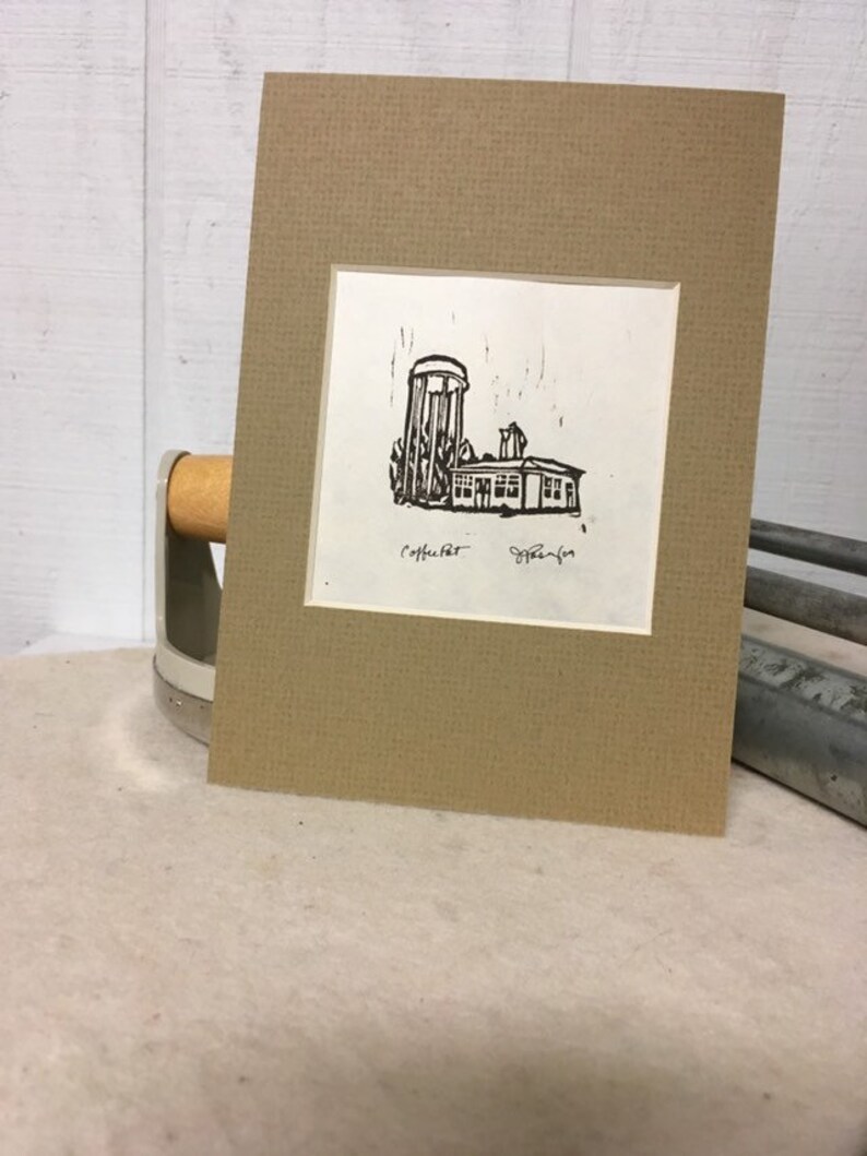 Coffee Pot Historic Building Original Block Print Art Linocut Linoprint ...
