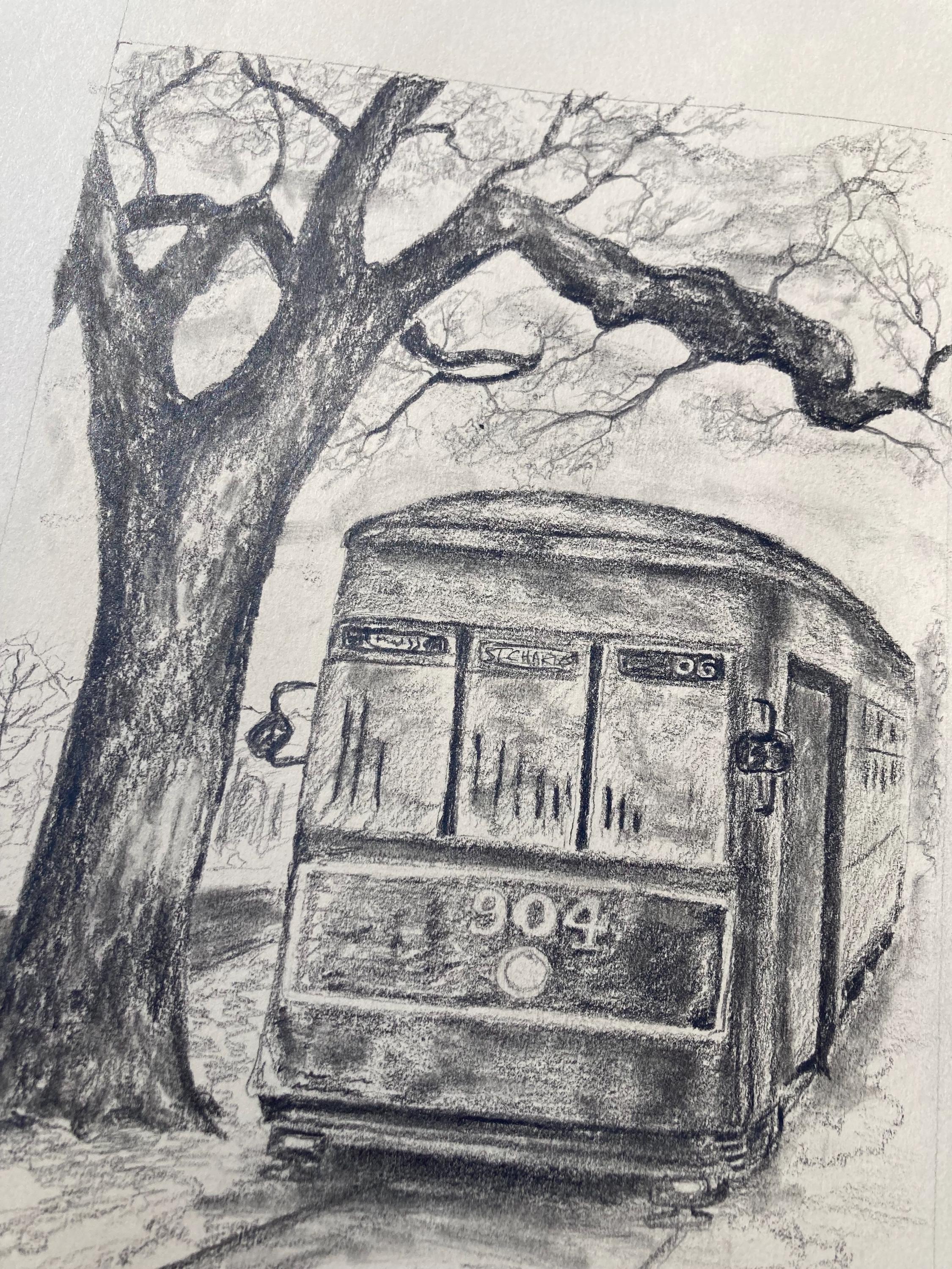 New Orleans Streetcar Pencil Drawing - Etsy