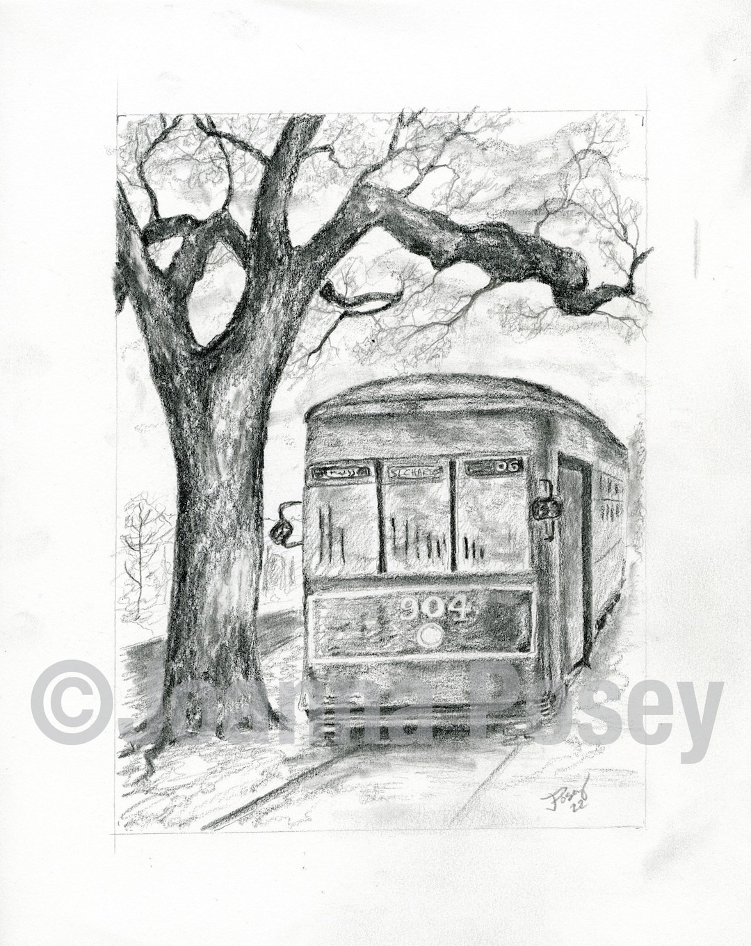 New Orleans Streetcar Pencil Drawing - Etsy