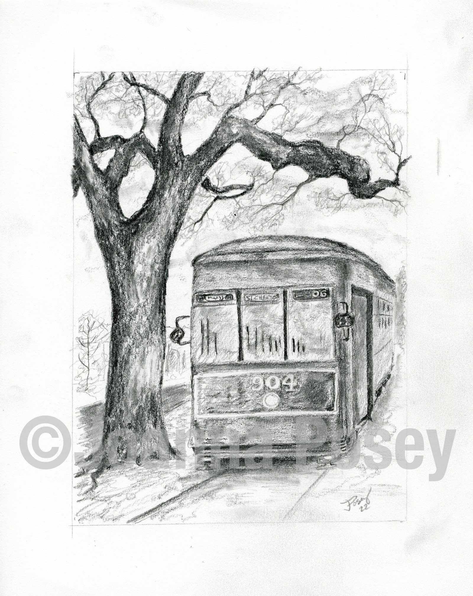 New Orleans Streetcar Pencil Drawing - Etsy