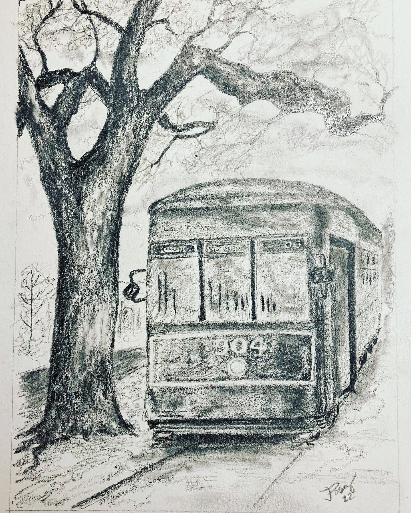 New Orleans Streetcar Pencil Drawing - Etsy