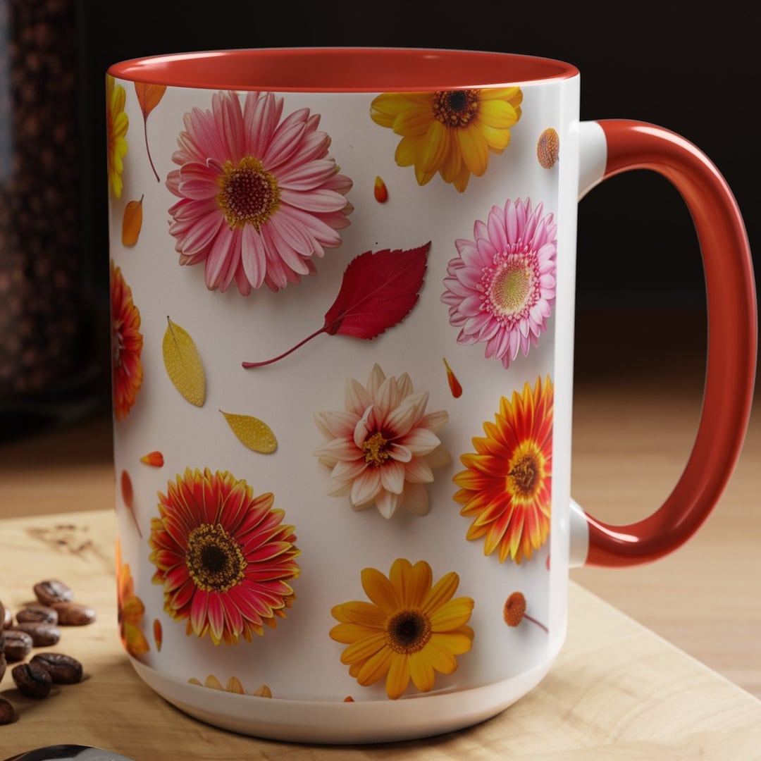 Pressed Flowers Mug, Boho Wildflowers Cottagecore Coffee Mug, Flower ...