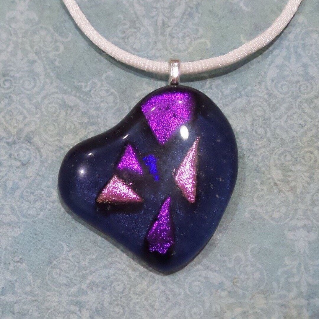 Purple Heart Necklace, Transparent Purple Heart Pendant With Pink and ...