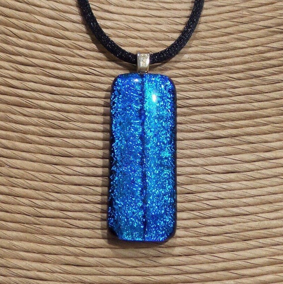 Dichroic Blue Necklace for Her Modern Statement Fused Glass | Etsy