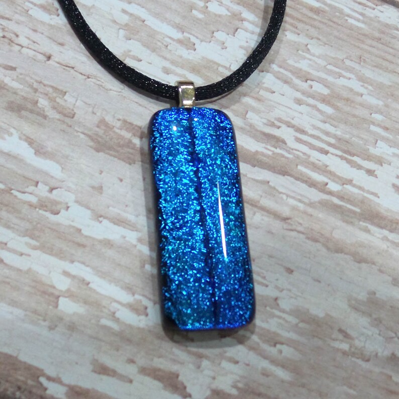 Dichroic Blue Necklace For Her Modern Statement Fused Glass | Etsy