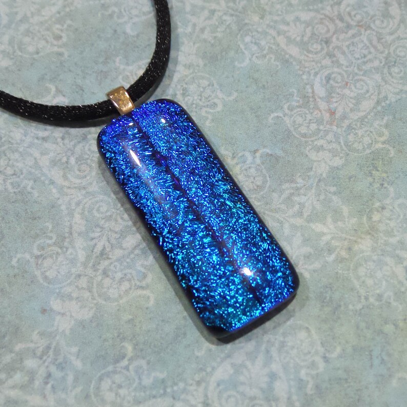 Dichroic Blue Necklace For Her Modern Statement Fused Glass | Etsy