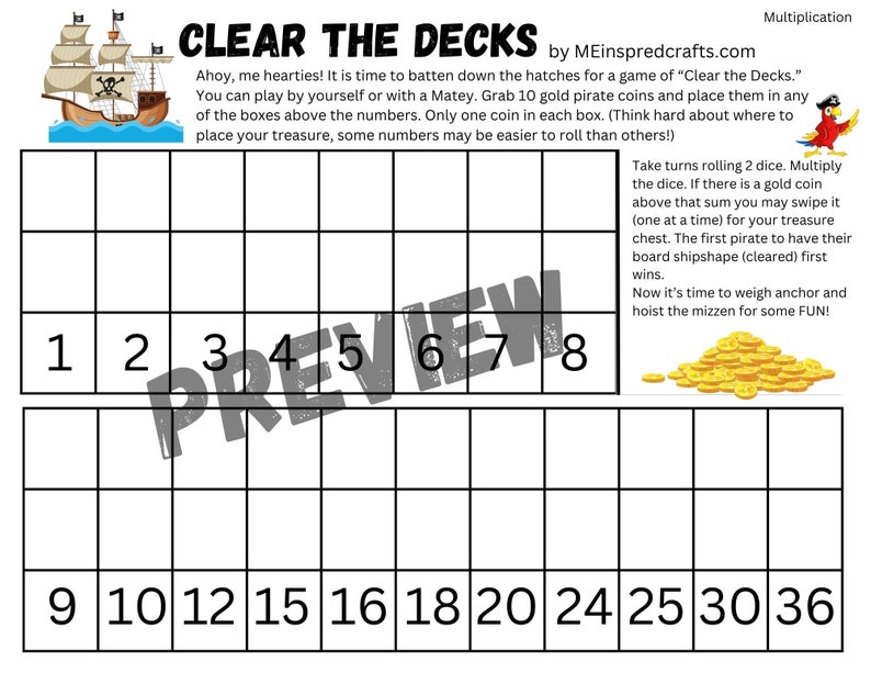 Multiplication Game Math Practice Fun Digital Download Pirate Adventure ...