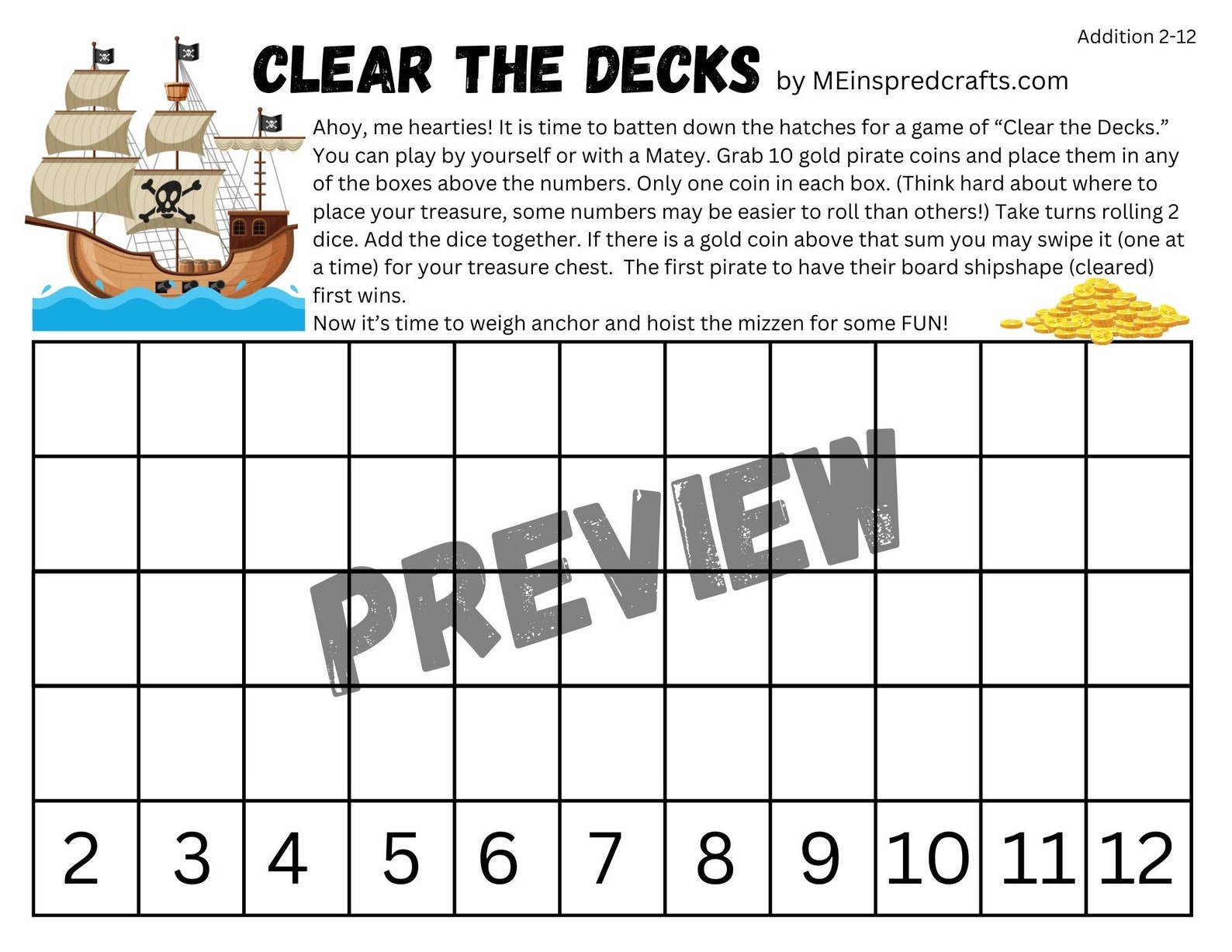 Addition Game Math Practice Fun Digital Download Pirate Adventure ...