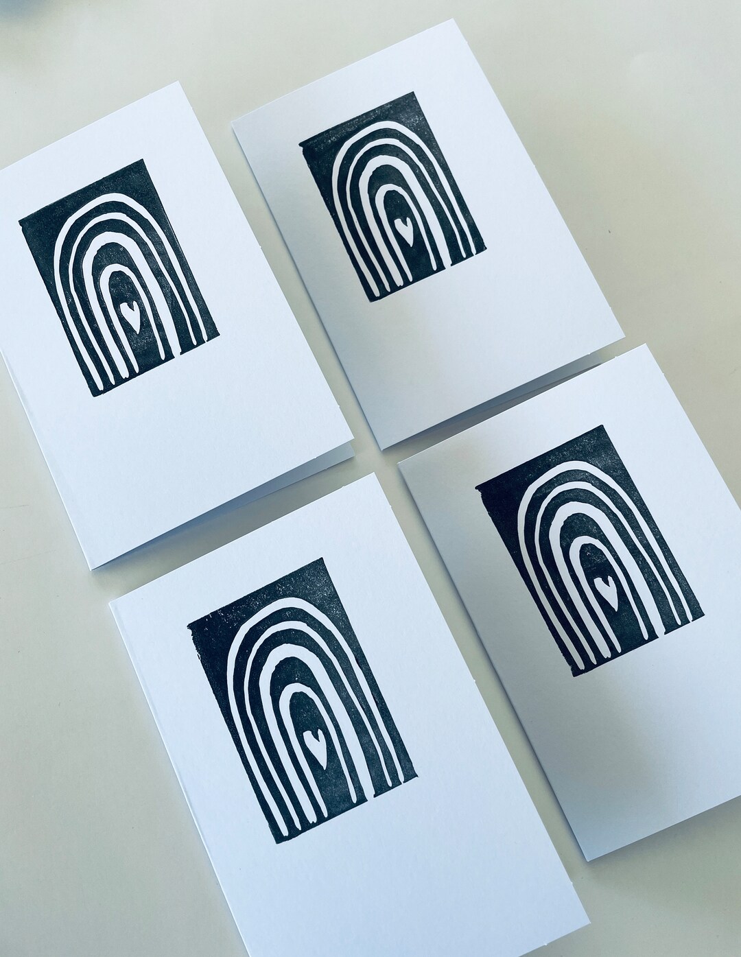 Greeting Cards Rainbow Original Set of 4 4x6 Cards Lino Block Hand ...