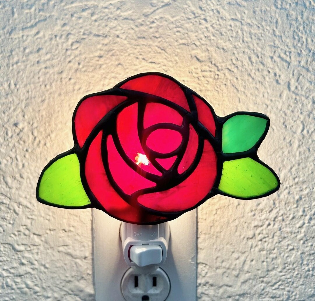 Rose Red - Night Light Stained Glass - Etsy