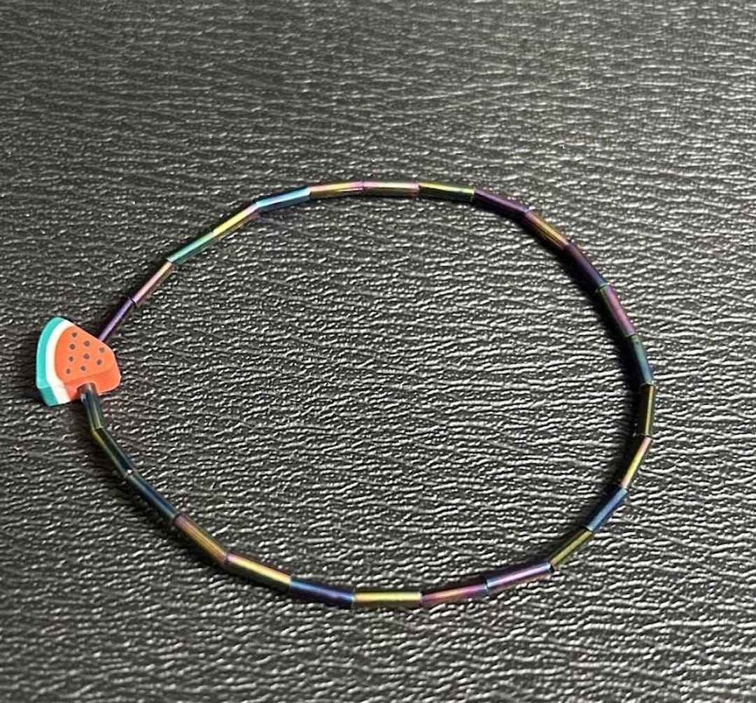 Bethlehem Bracelet Iridescent Bugle Bead Bracelet Watermelon Charm ...