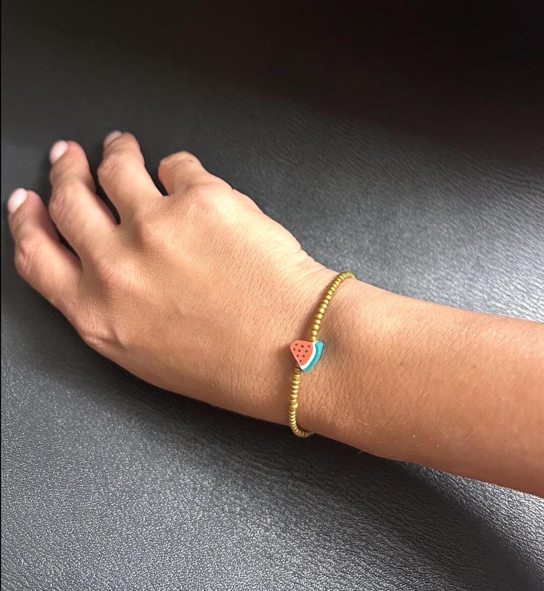 Beit Haninah Bracelet Matte Brassy Gold Seed Bead Bracelet Watermelon ...