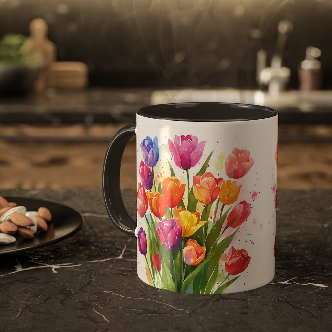Watercolor Tulips, Flower Painting, Floral Mug, Mothers Day Gift ...