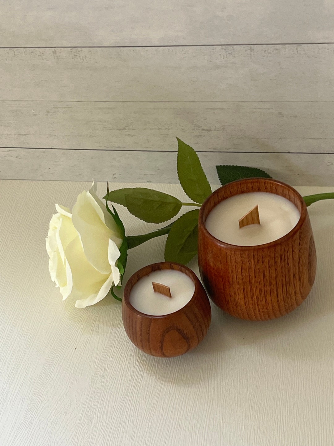 Handmade Candles in Wooden Pattern Cup - Etsy