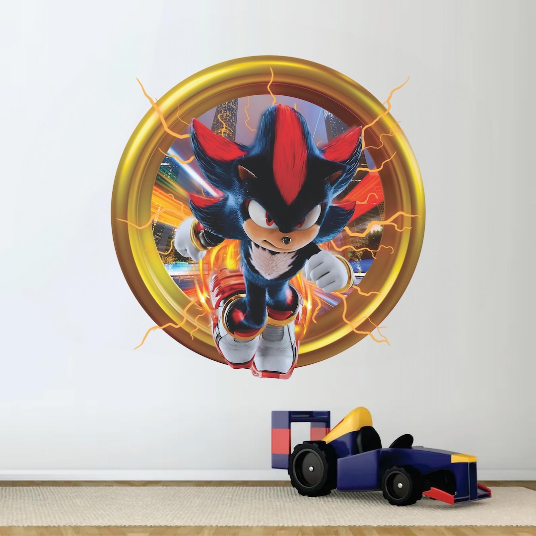 Removable Vinyl Sonic Wall Decal Super Shadow Wall Art Games Room Wall Sticker for Bedroom ...