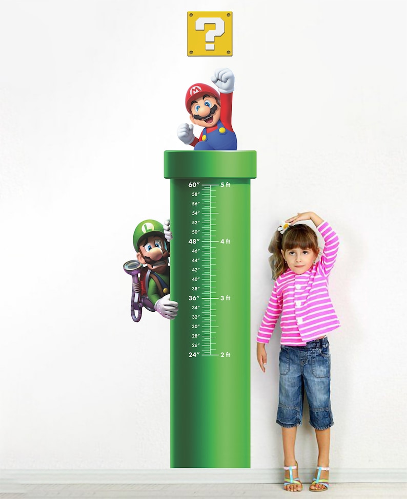 Peel and Stick Super Mario Bros Wall Decal Luigi Growth Chart Wall Art ...