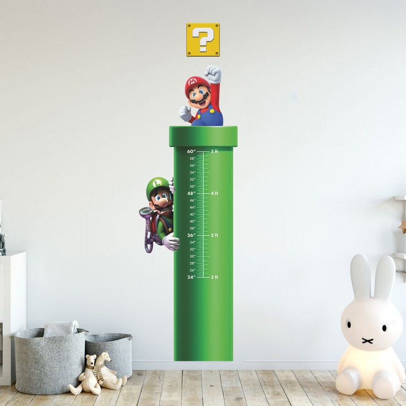 Peel and Stick Super Mario Bros Wall Decal Luigi Growth Chart Wall Art ...