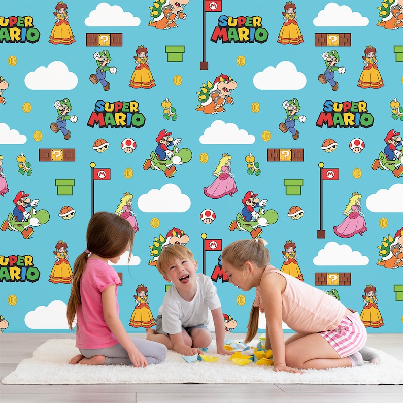 Super Mario Wallpaper Nintendo Games Wall Art for Playroom Decoration ...