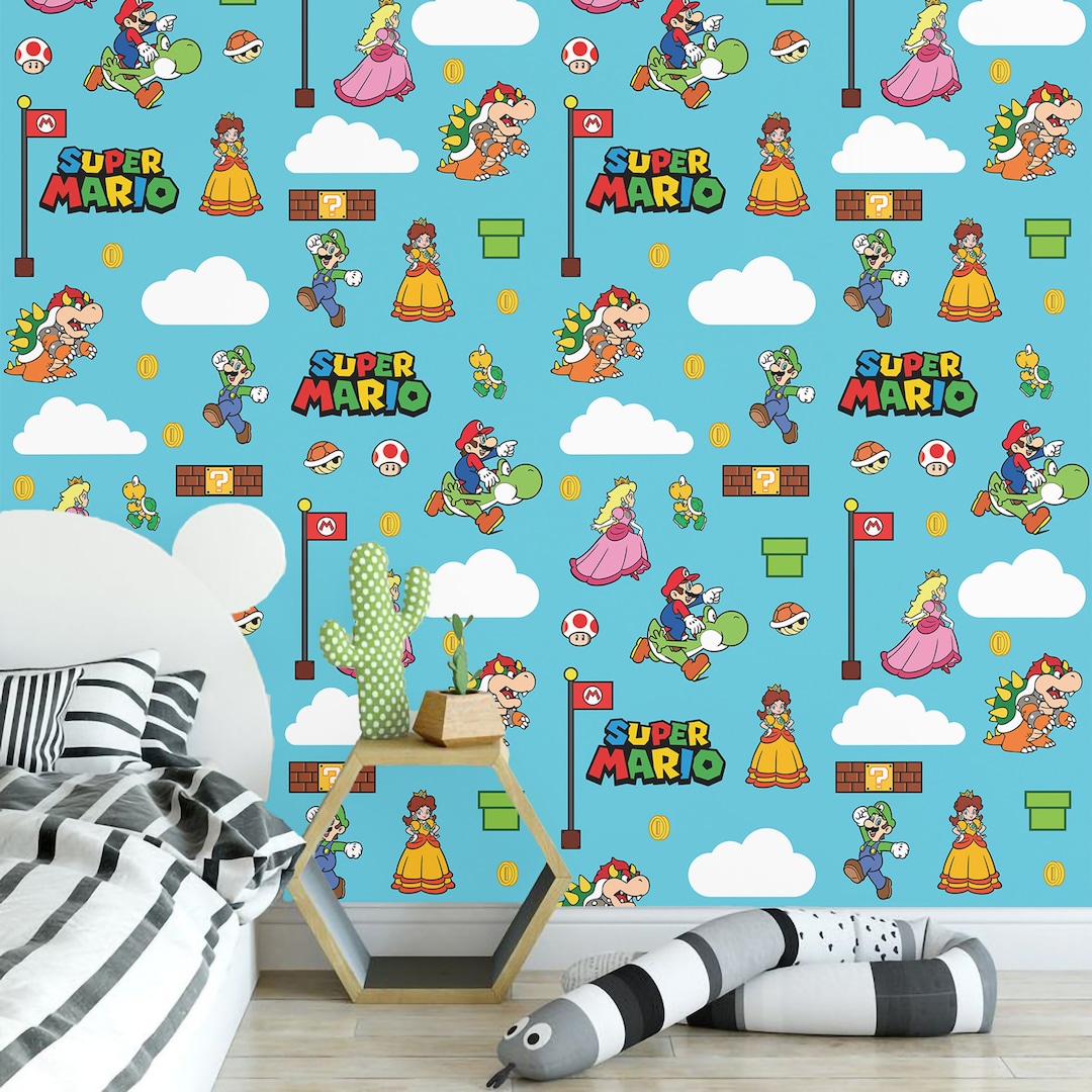Super Mario Wallpaper Game Room Wall Art for Bedroom Decoration Kid ...