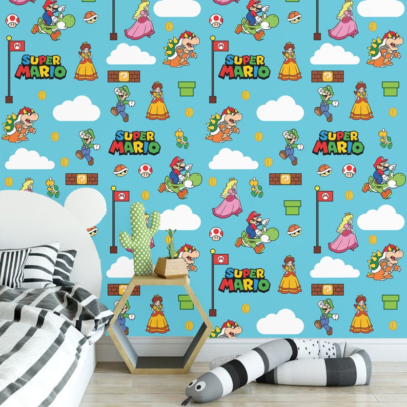 Super Mario Wallpaper Game Room Wall Art for Bedroom Decoration Kid ...