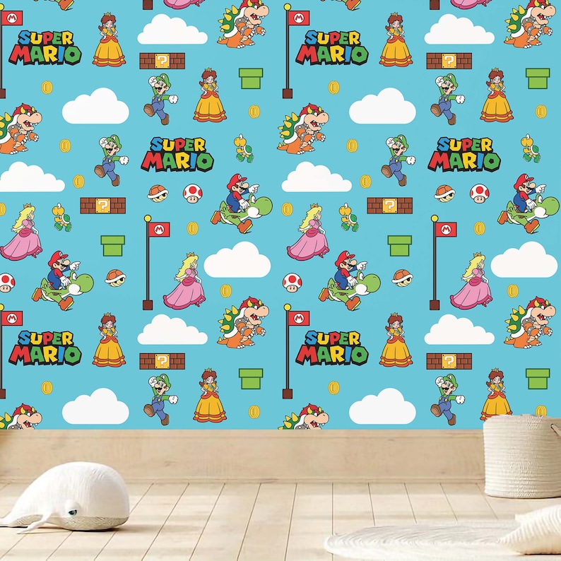 Super Mario Wallpaper Nintendo Games Wall Art for Playroom Decoration ...