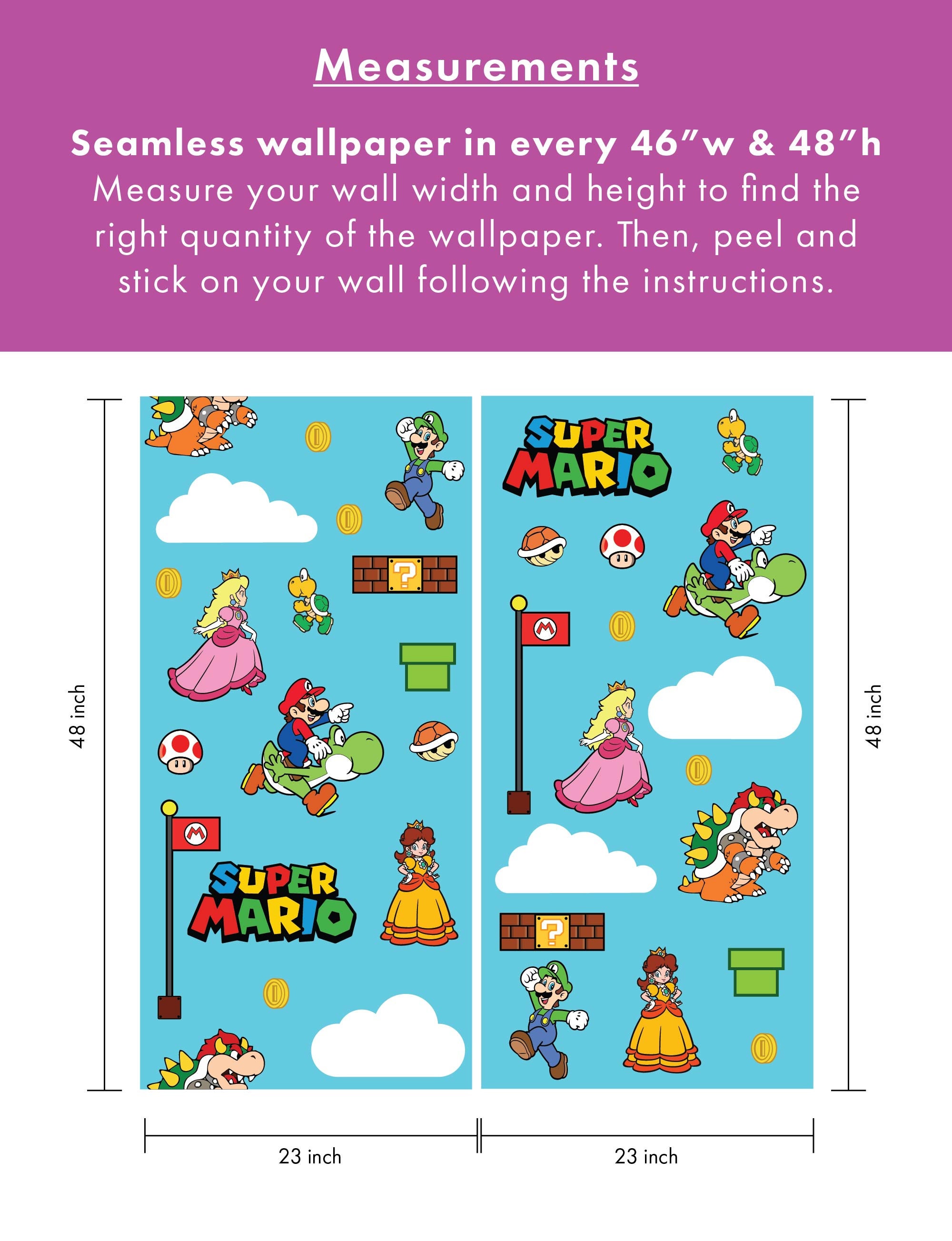 Super Mario Wallpaper Nintendo Games Wall Art for Playroom Decoration ...