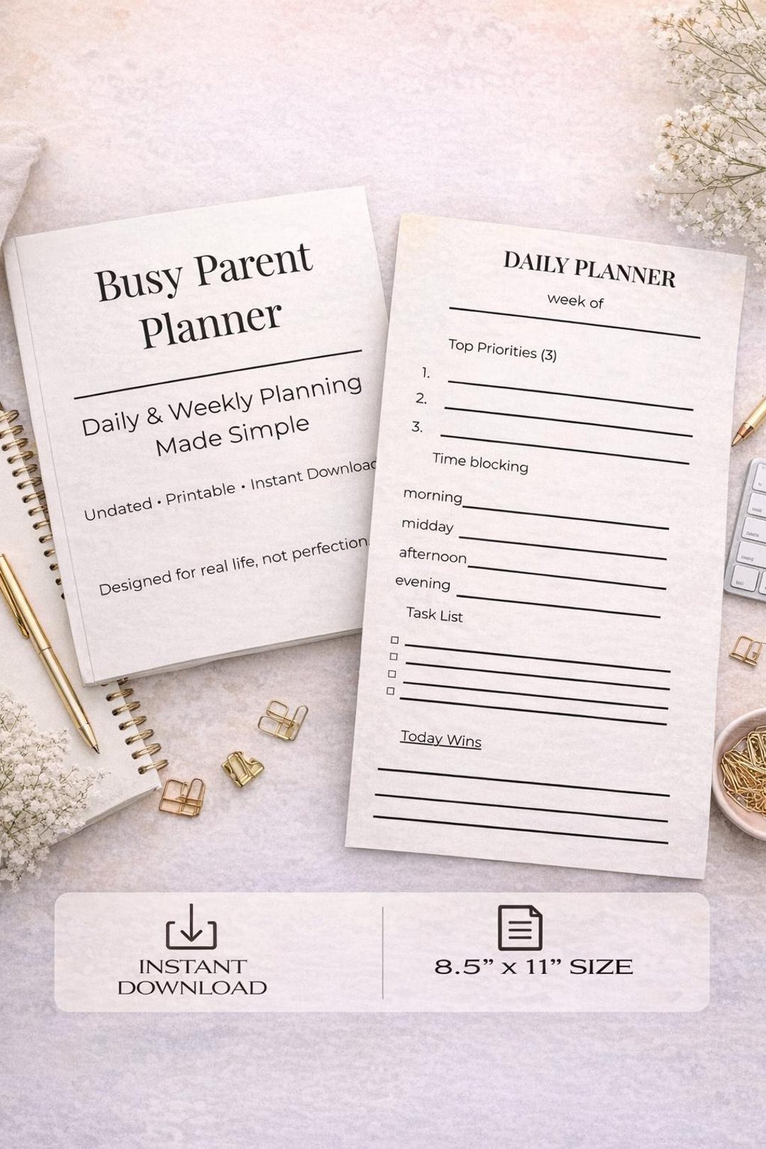Busy Parent Planner | Daily & Weekly Organizer | Minimalist Family ...