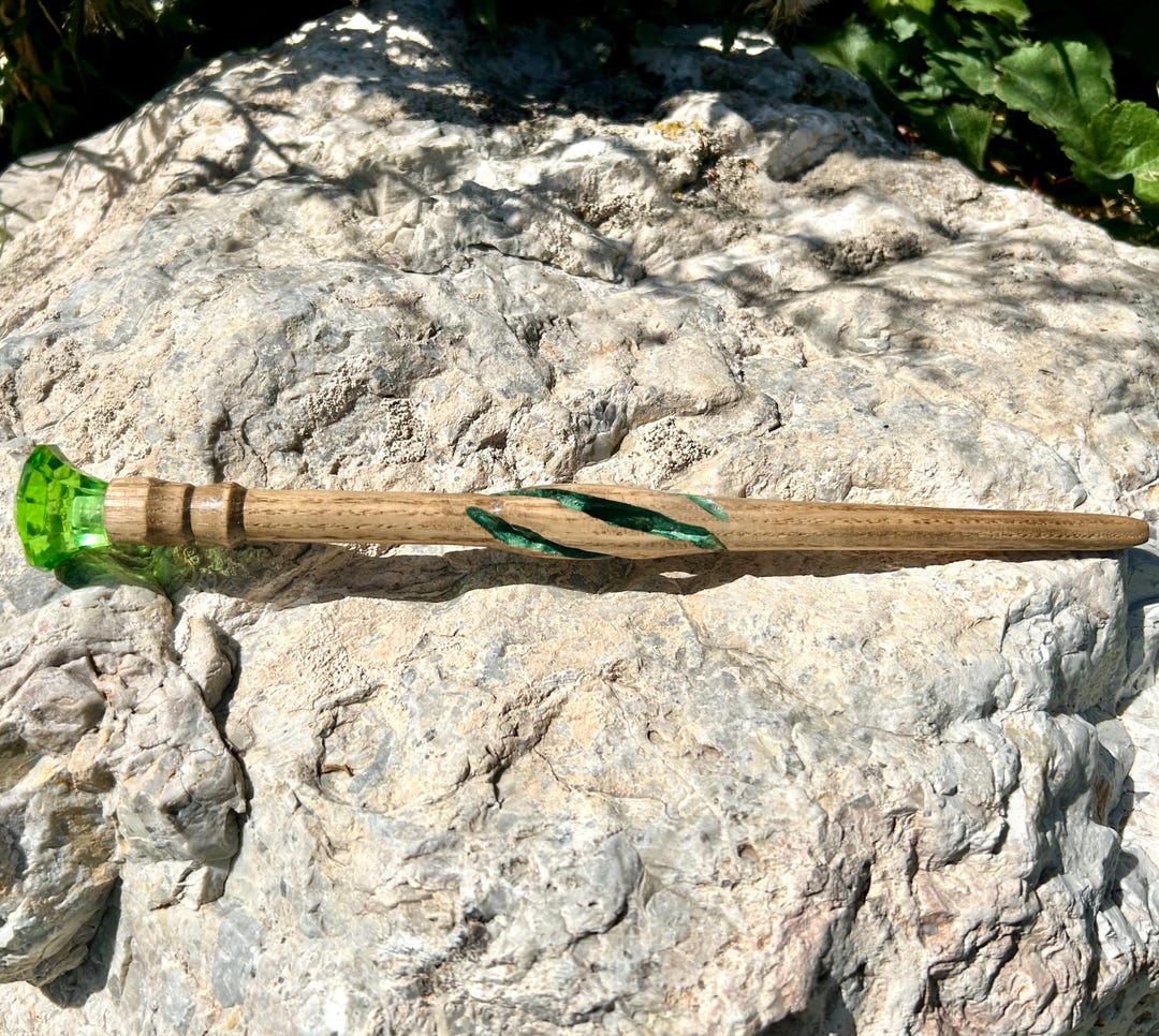Emerald Wizard Wand 12.5 Ash Wood Collector Item or Decor Faux Emerald ...