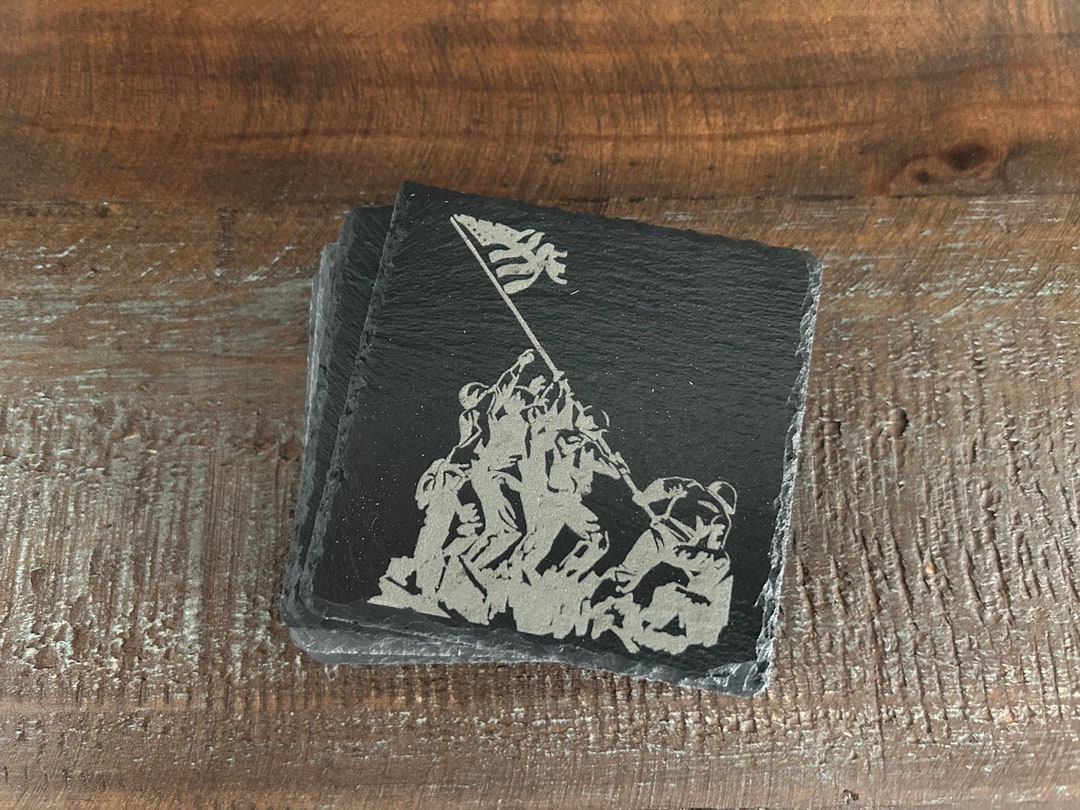 Patriotic Coasters - Iwo Jima Flag Raising Slate Coasters- Perfect Man ...