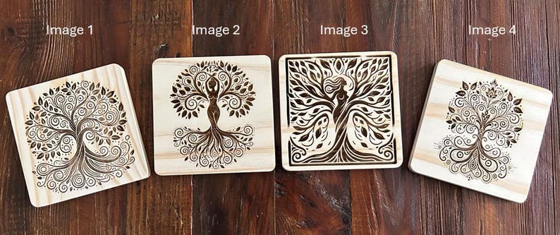 Set of 4 Tree of Life Wood Coasters – Laser Engraved Wooden Coasters ...