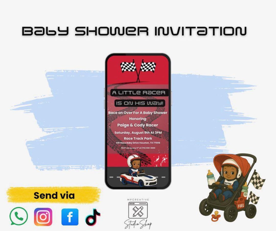 Race Car Baby Shower Video Invitation, Baby Boy Racer Theme, Editable ...