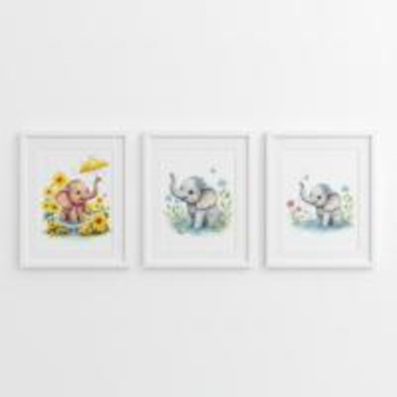 Baby Elephant Clipart PNG Bundle | 7 Watercolour Floral Jungle Animals ...