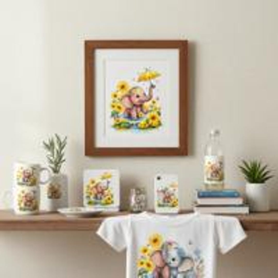 Baby Elephant Clipart PNG Bundle | 7 Watercolour Floral Jungle Animals ...