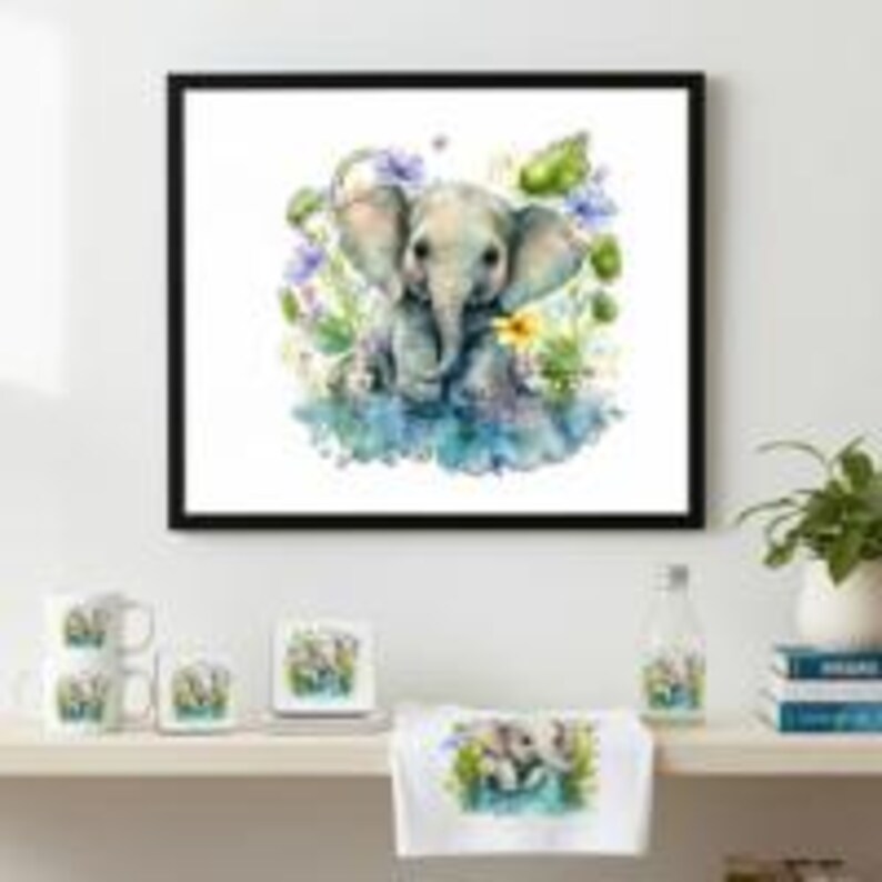 Baby Elephant Clipart PNG Bundle | 7 Watercolour Floral Jungle Animals ...