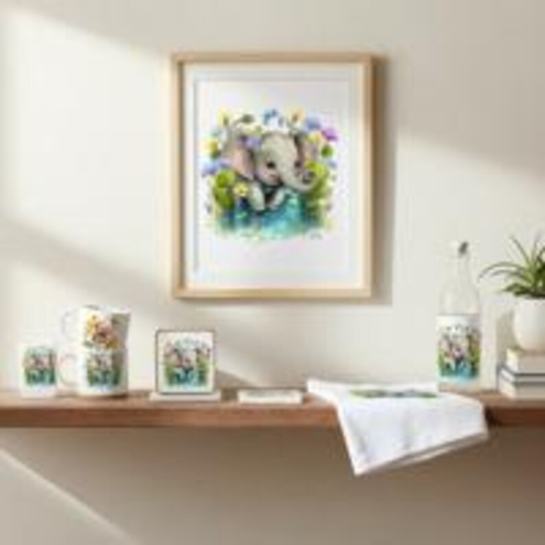Baby Elephant Clipart PNG Bundle | 7 Watercolour Floral Jungle Animals ...
