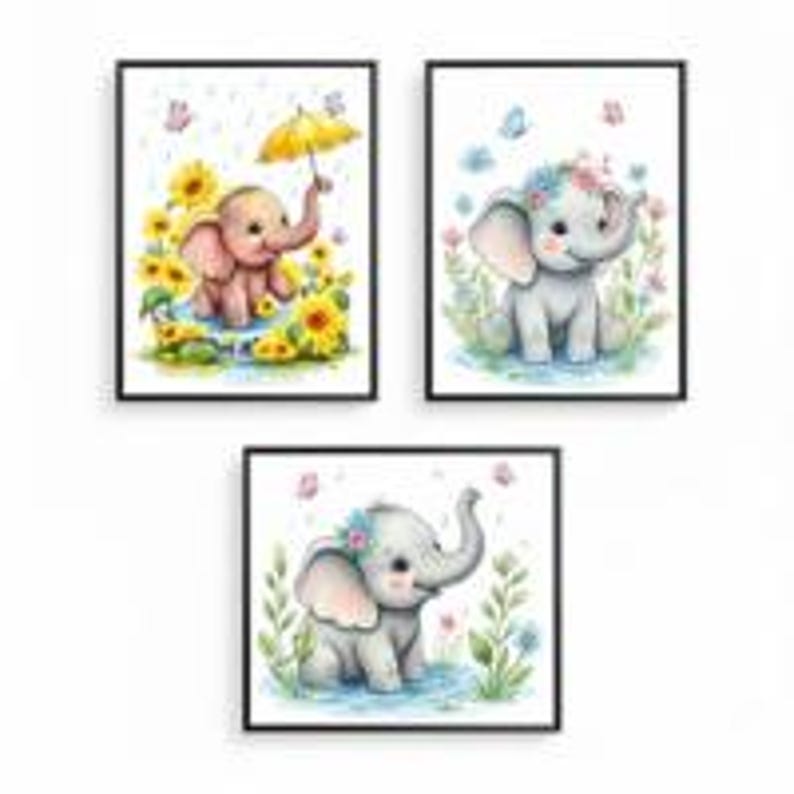 Baby Elephant Clipart PNG Bundle | 7 Watercolour Floral Jungle Animals ...