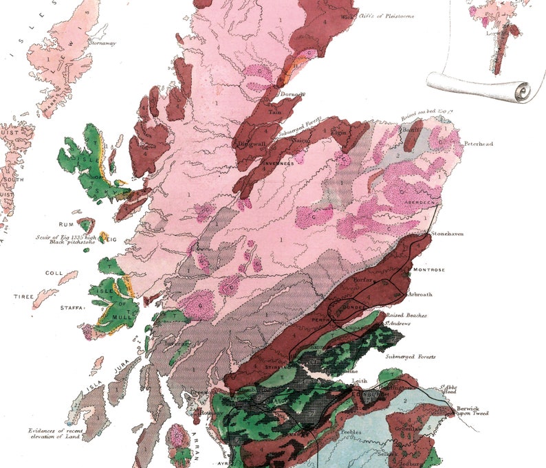 Geological Map of Scotland Scotland Antique Geological Map - Etsy UK