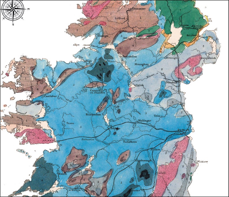 Geological Map of Ireland Ireland Antique Geological Map - Etsy