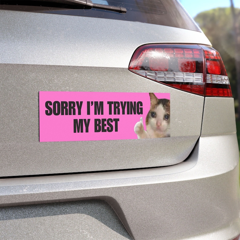 Funny "sorry I'm Trying My Best" Bumper Sticker | Meme Car Magnet - Etsy UK