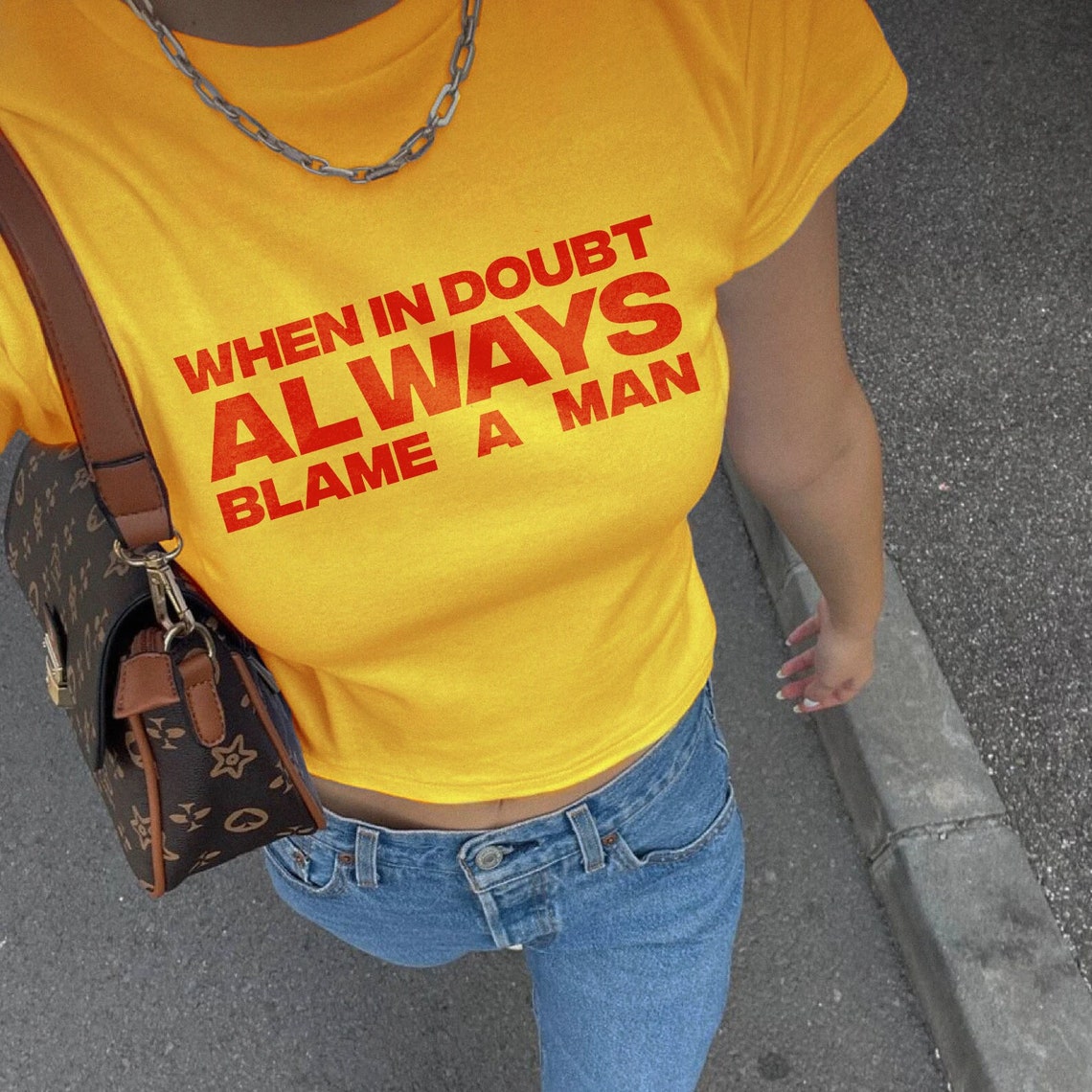 When in Doubt Always Blame A Man Baby Tee | Y2K Crop Top, Funny Slogan ...