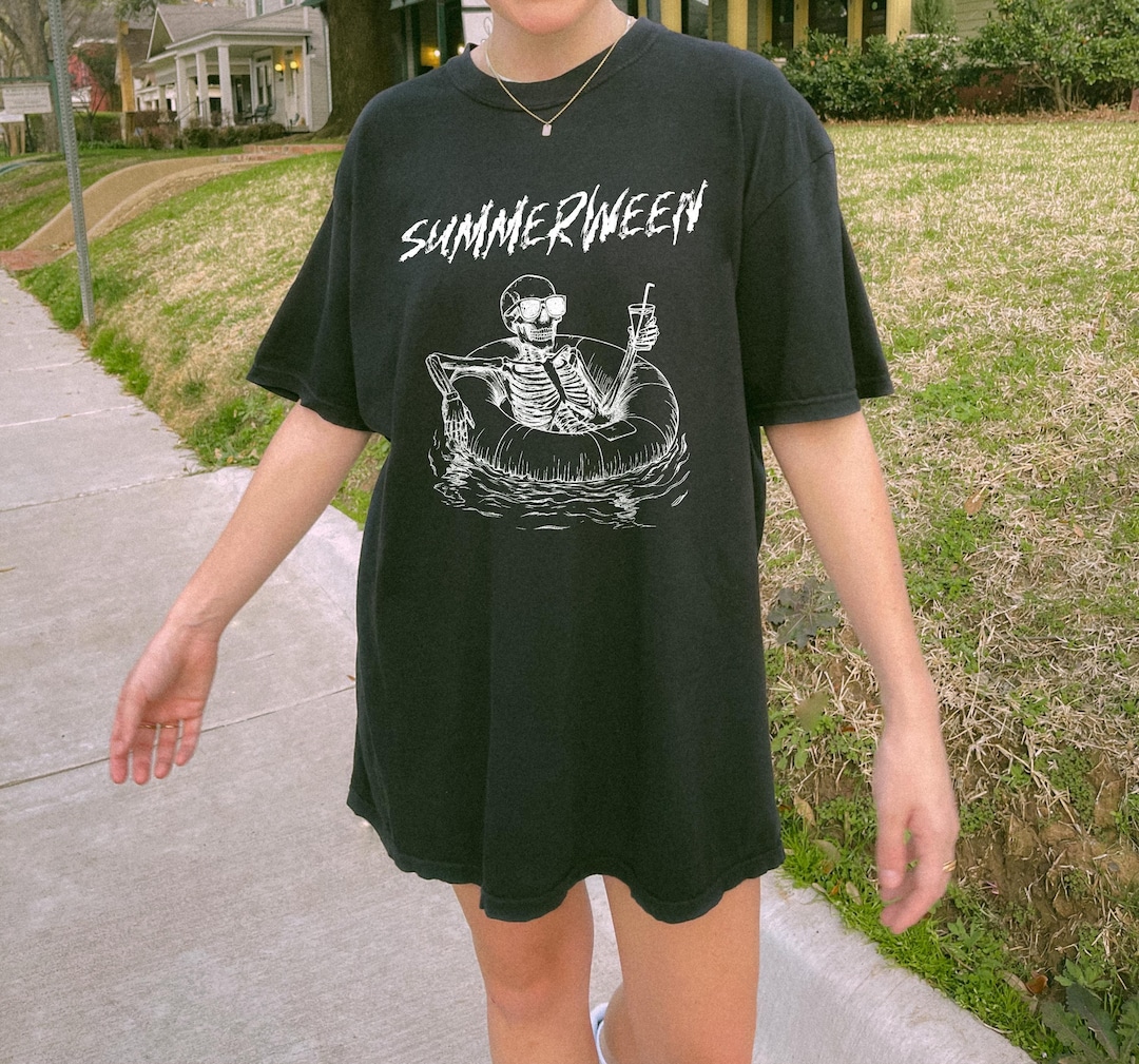 Summerween Skeleton Shirt | Spooky Summer Tee, Skeleton Pool Float ...