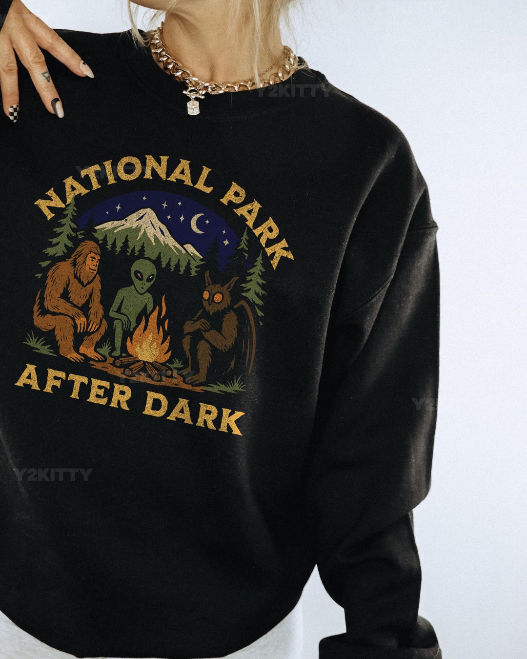 National Park After Dark Sweatshirt, Funny Camping Crewneck, Cryptid ...