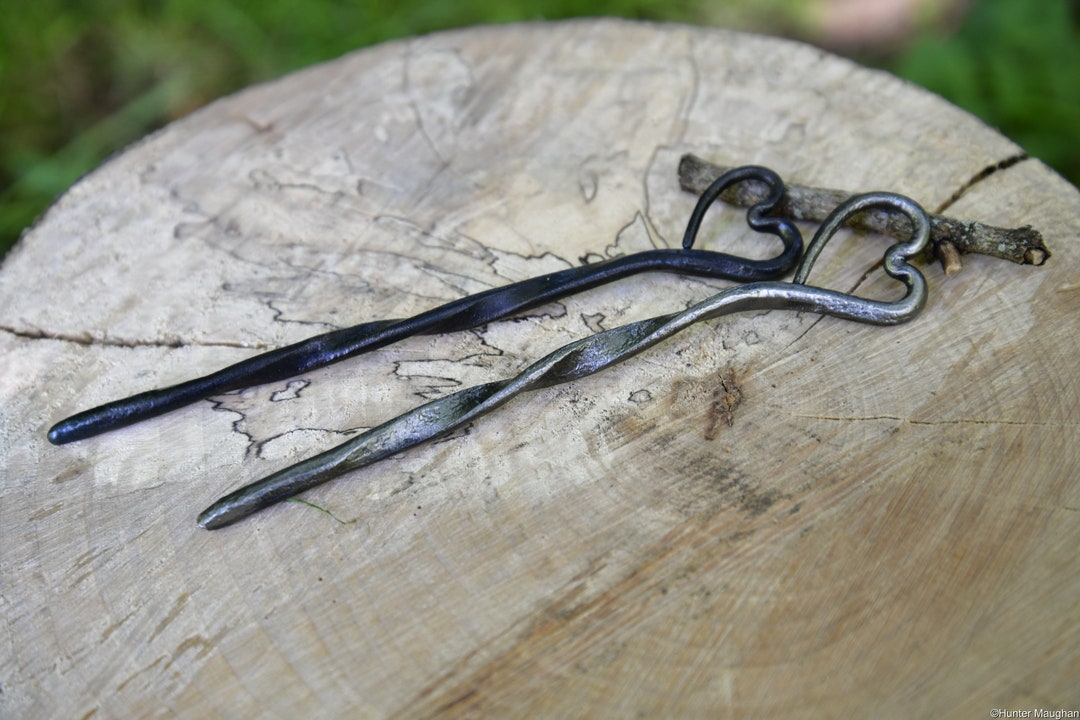 Hand-forged Steel Hair Pin | Leather Barrette | Heart Design - Etsy