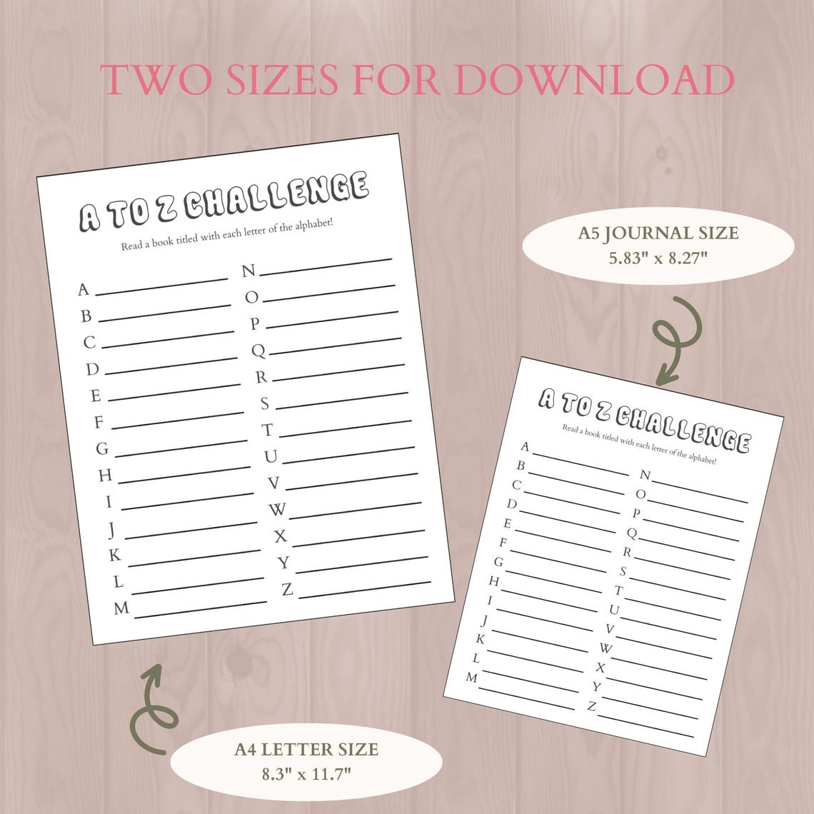 Alphabet A to Z Journal Template, Printable Reading Challenge Tracker ...