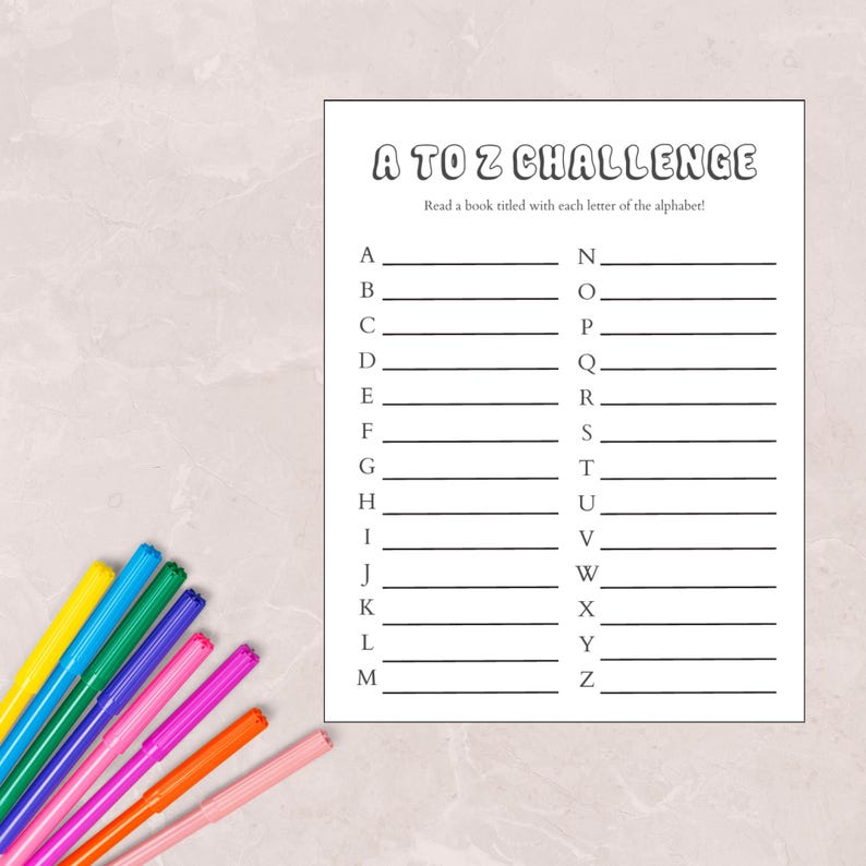 Alphabet A to Z Journal Template, Printable Reading Challenge Tracker ...