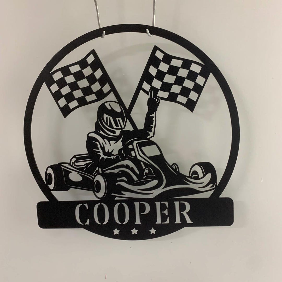 Personalized Racing Metal Wall Art, Checkered Racing Car Metal Sign ...