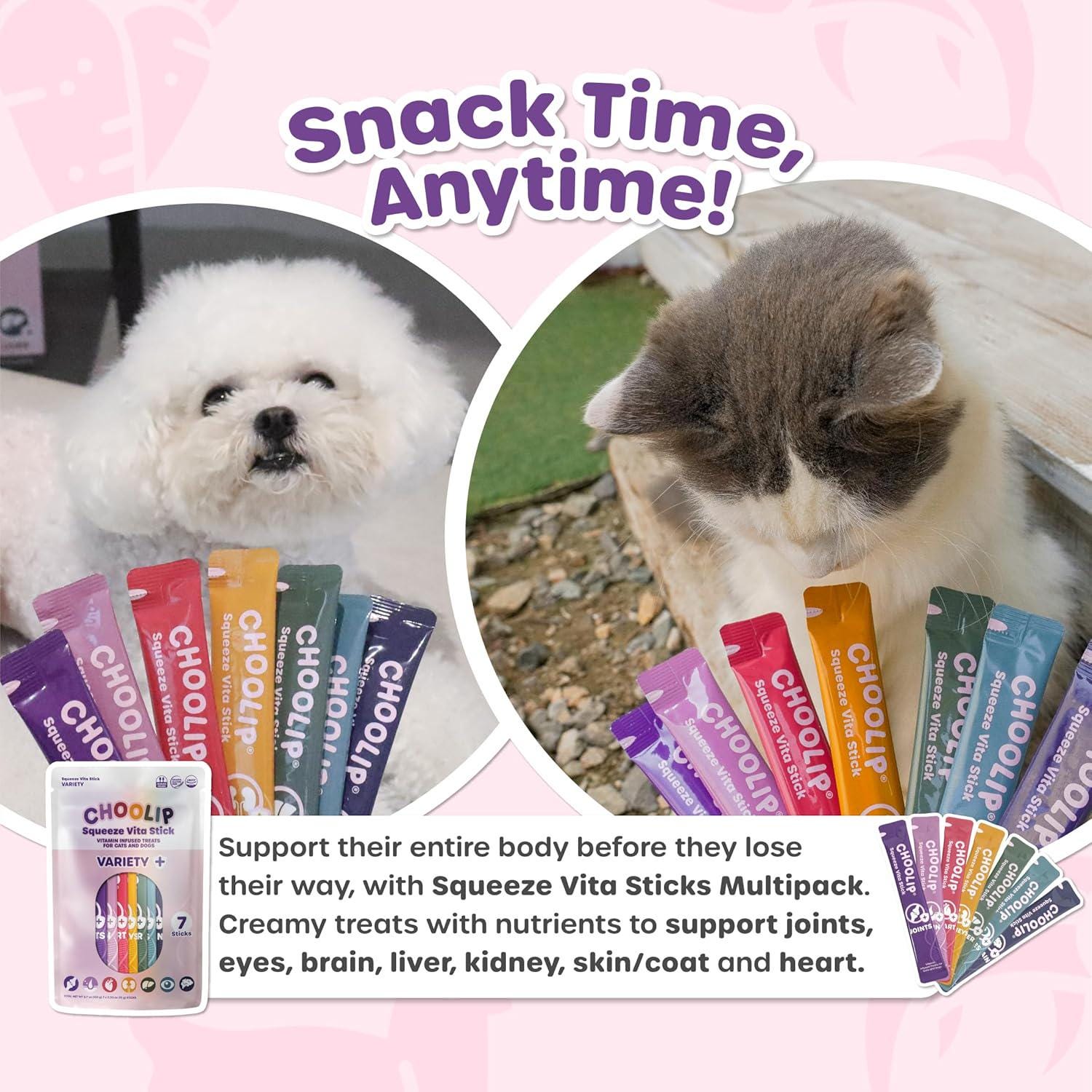 Choolip Squeeze Vita Stick Lickable Cat Treats and Dog Treats. 49pc ...