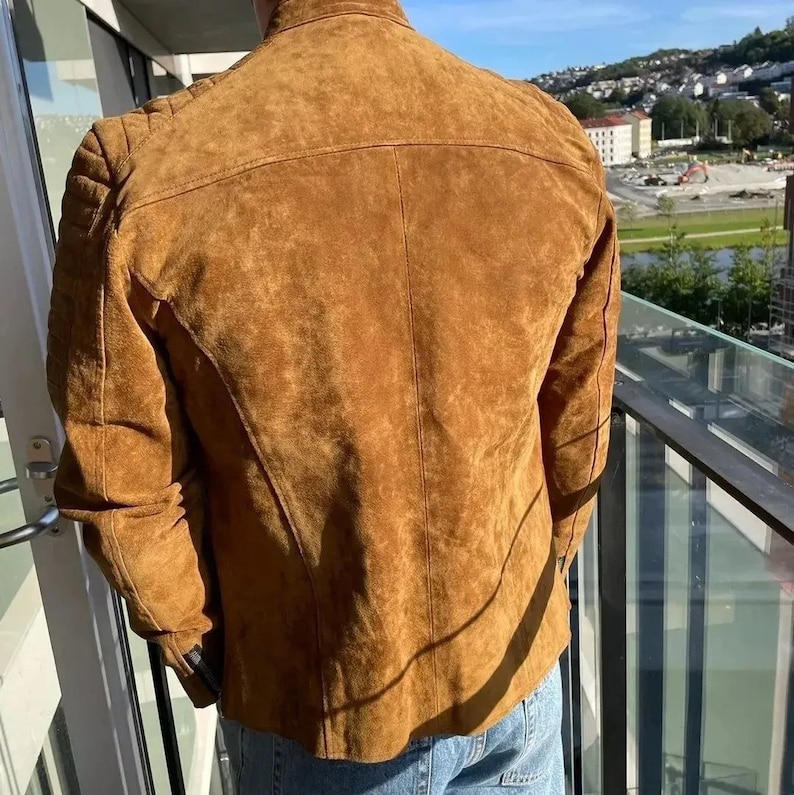 Men's Brown Suede Biker Jacket Slim Fit Bomber Leather Jacket Handmade ...