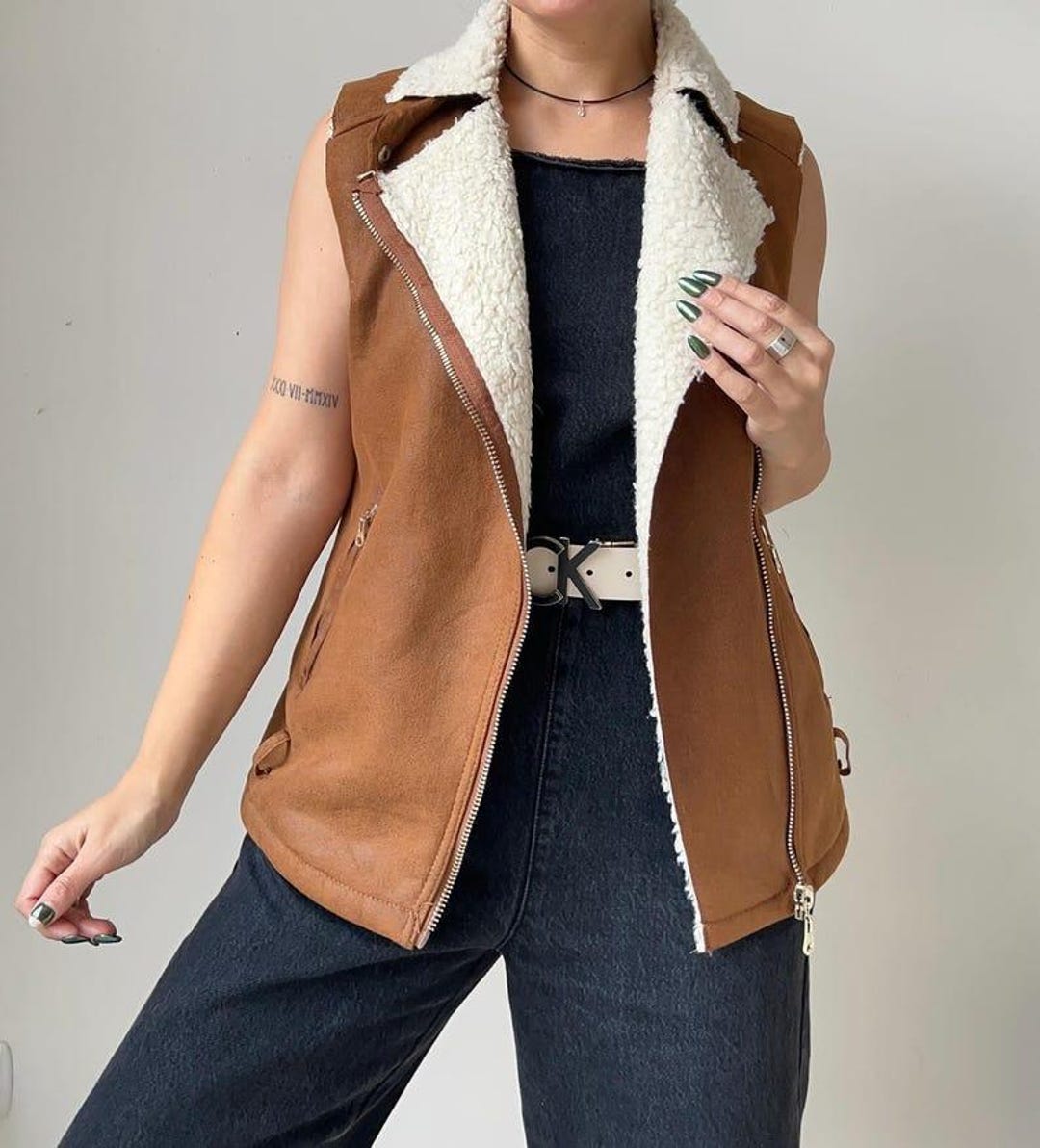 Women's Brown Vest Shearling Leather Vest Genuine Leather Vest Handmade ...